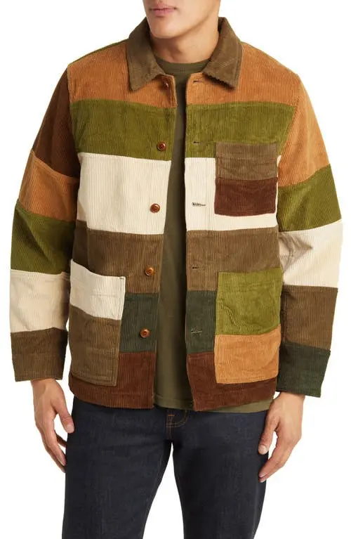 Schott Patchwork Cotton Corduroy Chore Jacket In Brown Multicolor
